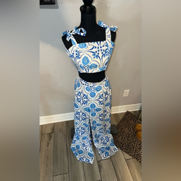 SHEIN | Pants & Jumpsuits | Blue And White Matching Set Shein | Poshmark